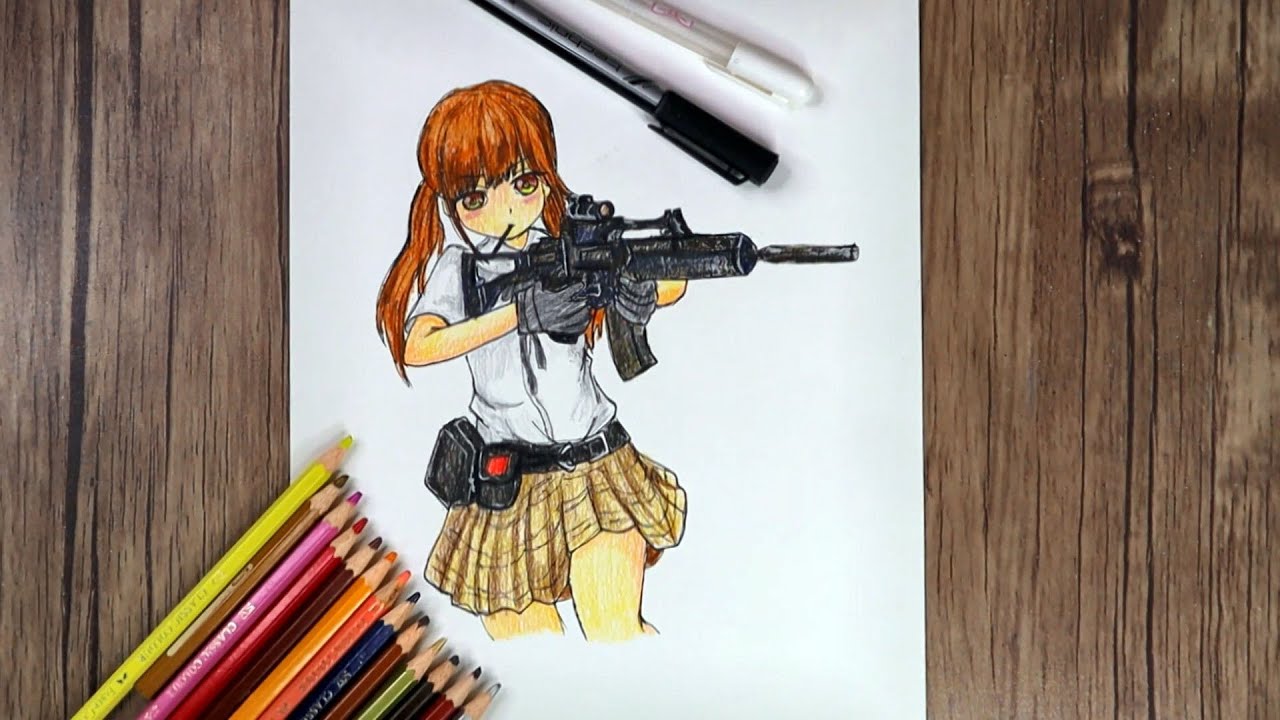 Anime Gun Girl Drawing