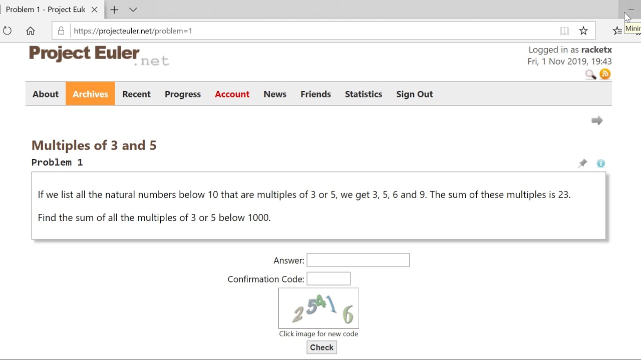 Euler Project Problem 1 Youtube