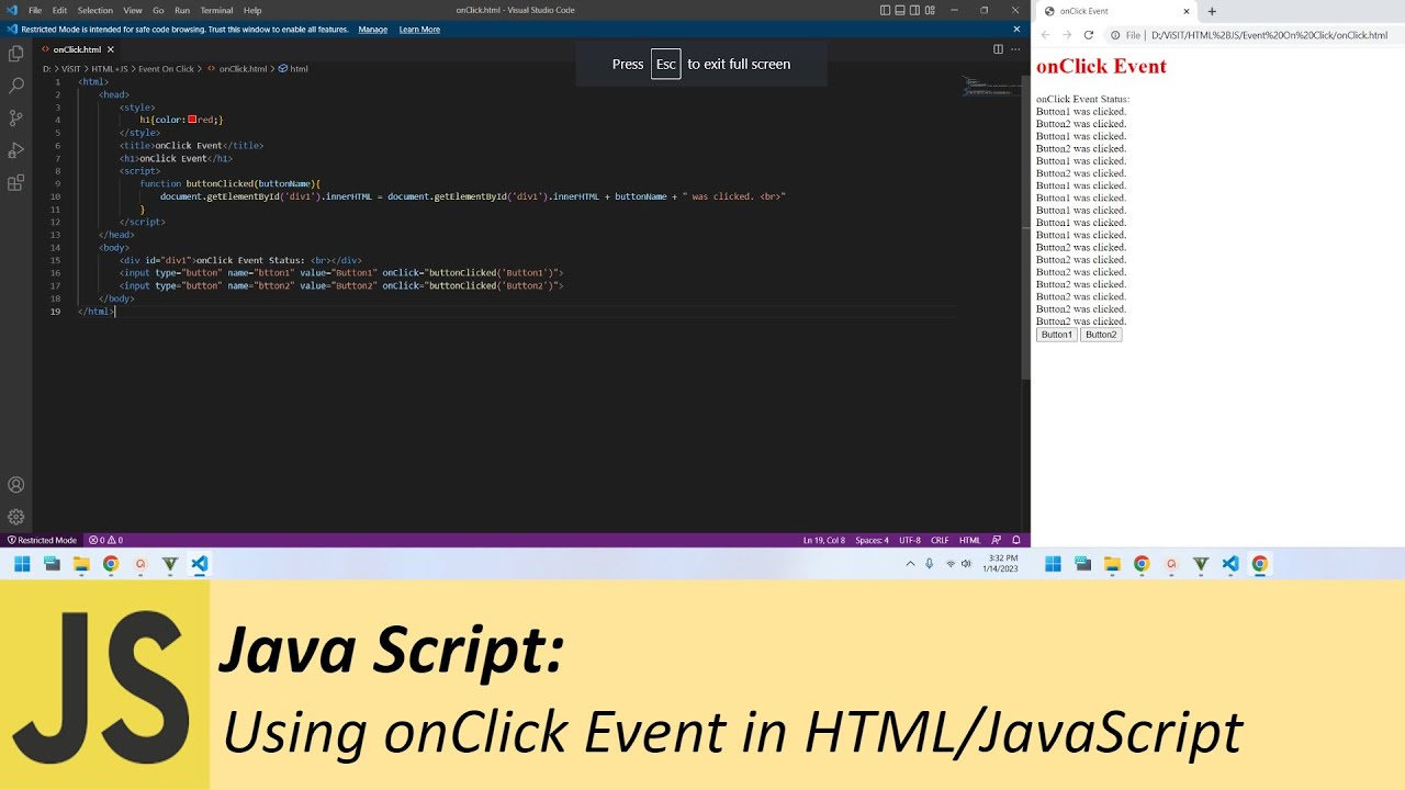 Javascript How To Use Onclick Event Trigger In Html And Javascript