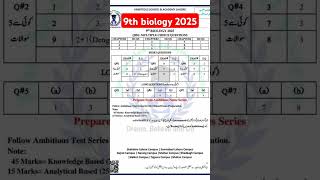 9th Class Biology Papers Scheme 2025 9th Class Biology Pairing Scheme
