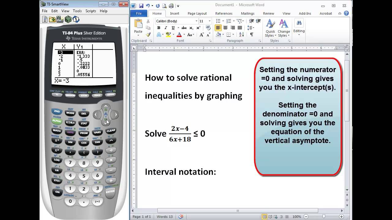 Ti 84 Tutorial Rational Inequalities Youtube