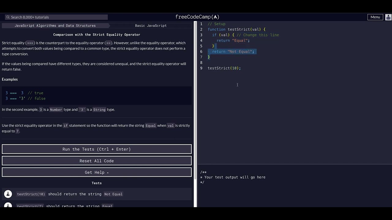 Comparison With The Strict Equality Operator Free Code Camp Help