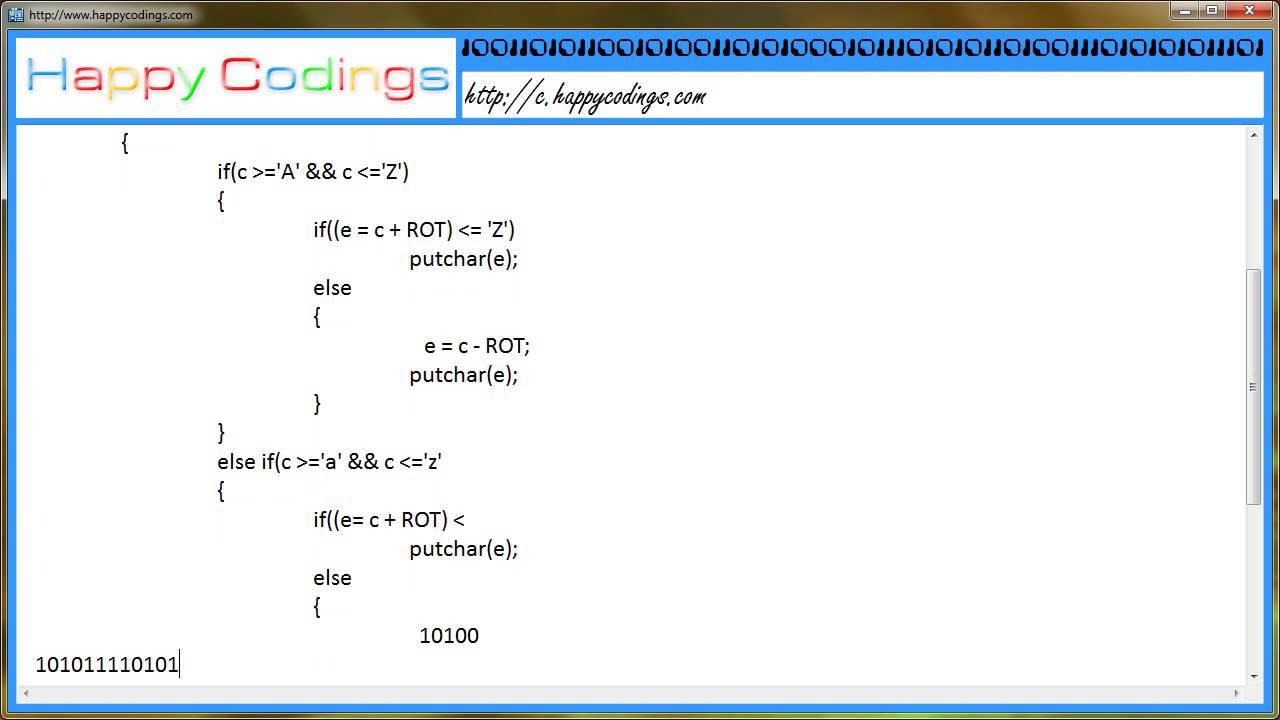 Program Implementing The Rot13 Algorithm C Code Example Youtube