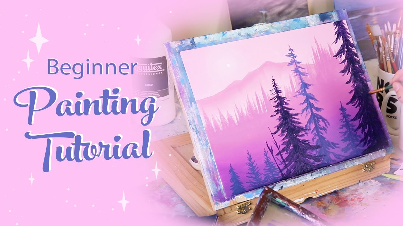 Acrylic Painting Tutorial Pink Landscape Beginner Youtube