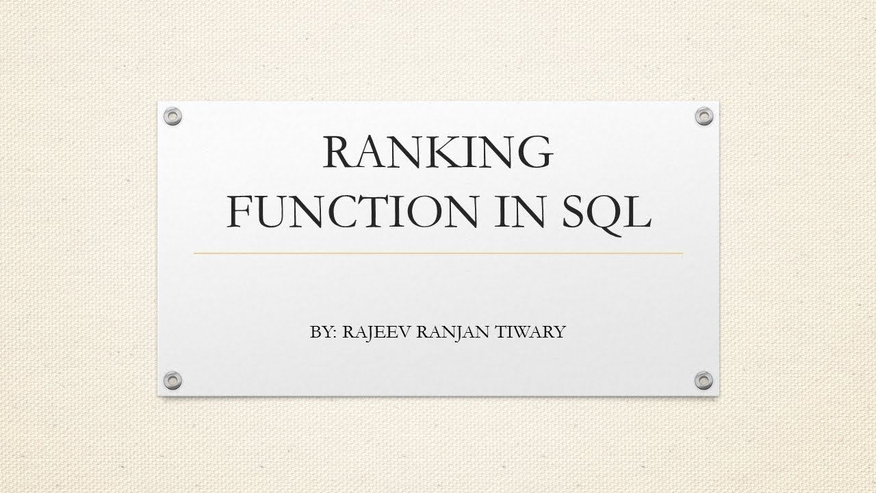 Sql Ranking Function Youtube
