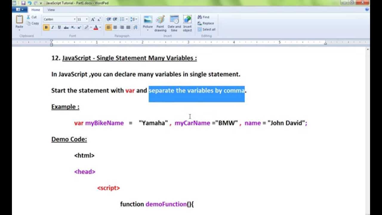 Javascript Single Statement Multiple Variables Demo Youtube