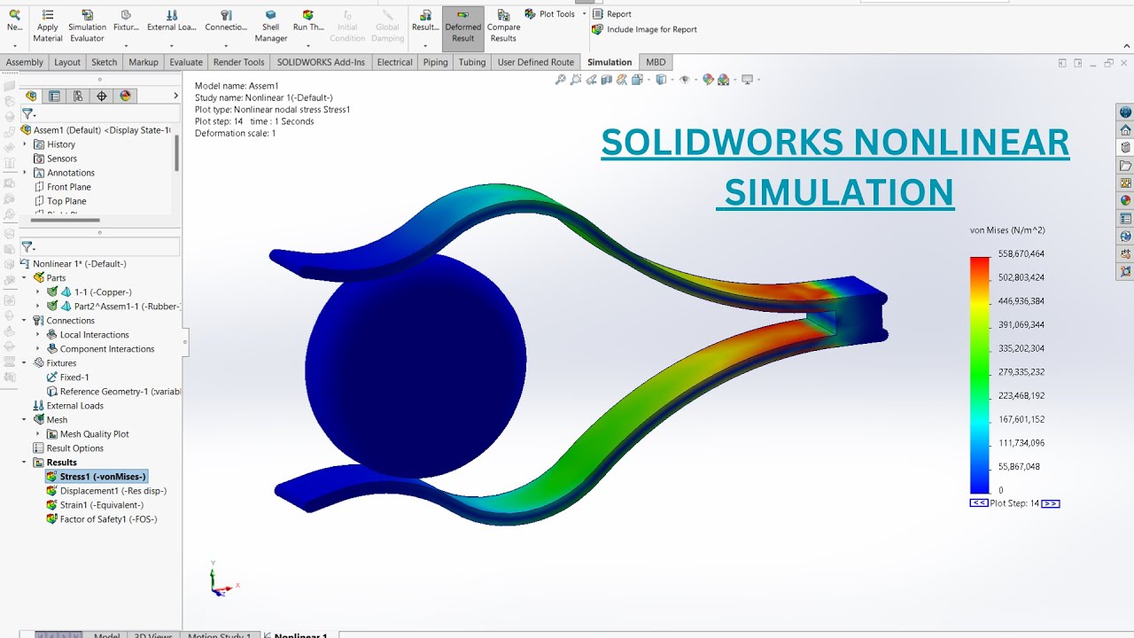 Solidworks Nonlinear Simulation Analysis Complete Tutorial Youtube