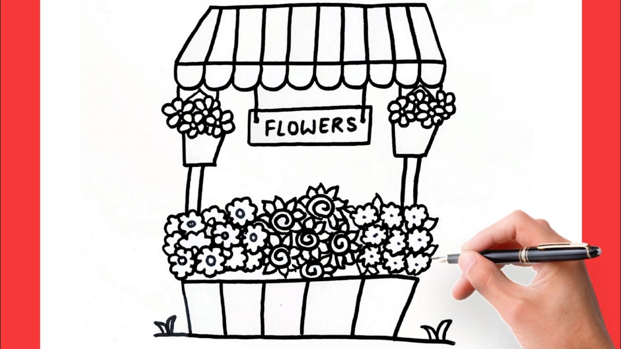 How To Draw Flower Stall How To Draw Flowers Shop Flowers Stall