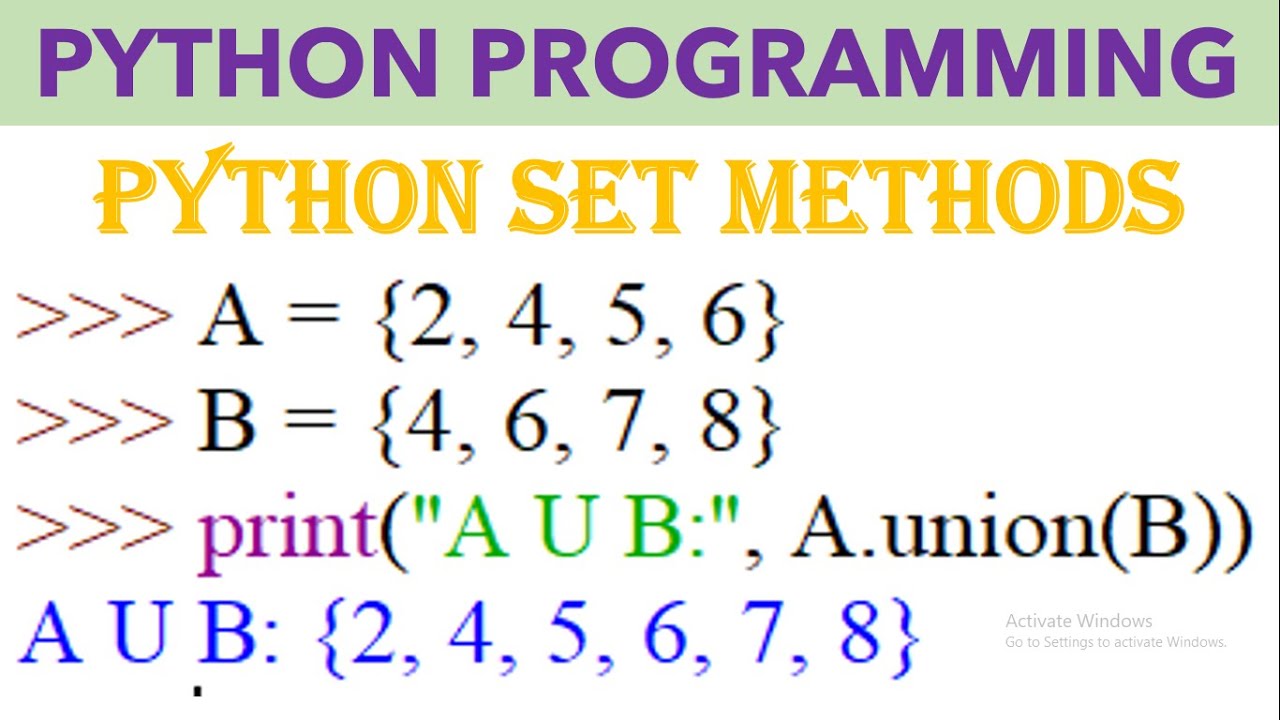 Set Methods In Python Youtube