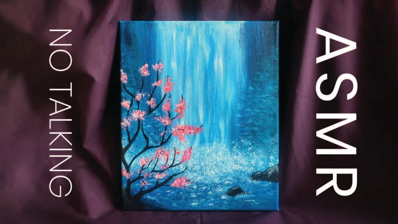 Asmr Waterfall Painting With Acrylic Relaxing No Talking Youtube