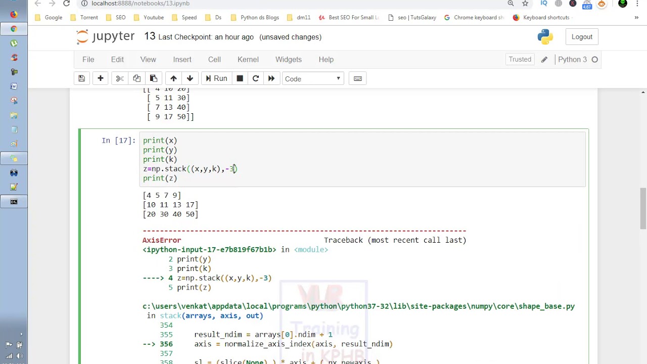 Numpy Stack Vstack Dstack Hstack Functions Python Telugu 13 Youtube