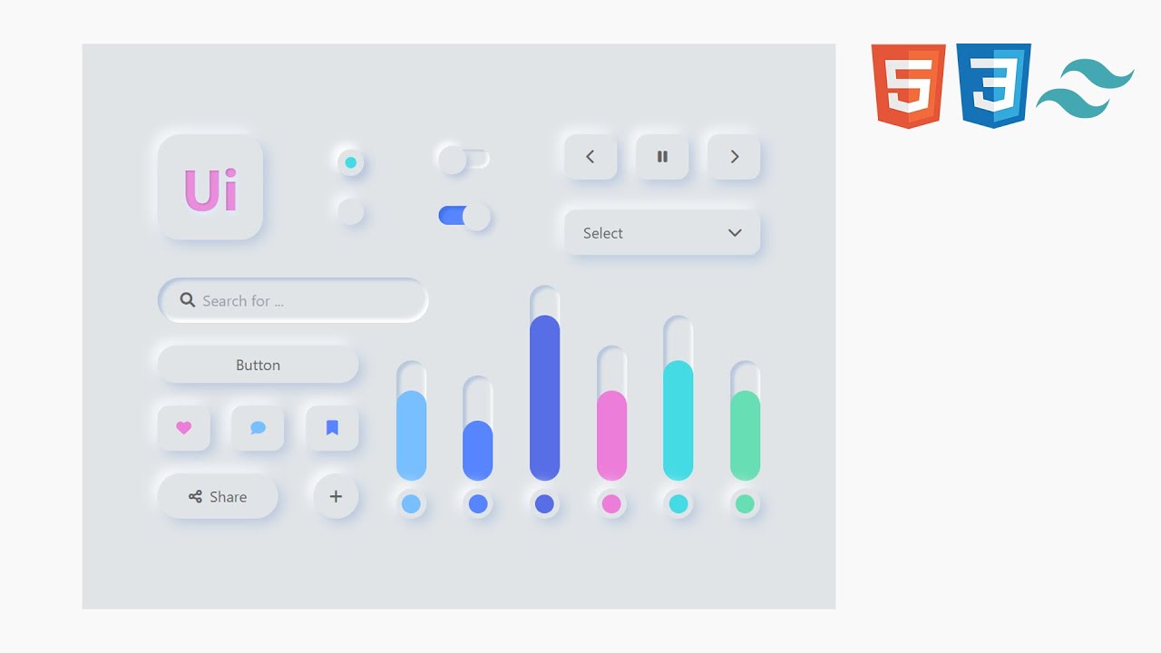 Neumorphic Ui Toolkit App Ui Design To Html Css Using Tailwind Css