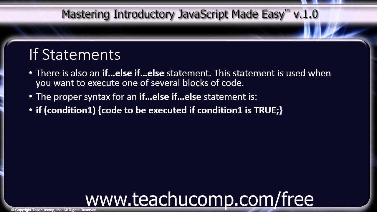 Javascript Training Tutorial If Statements Youtube