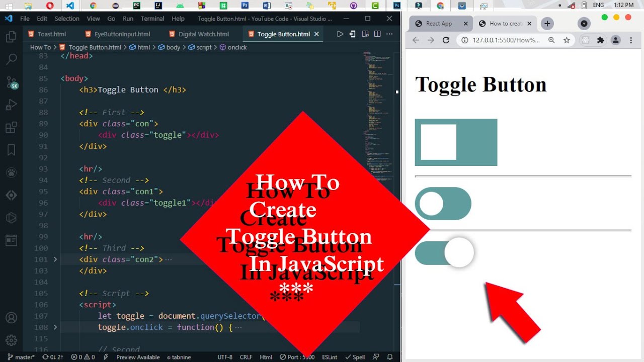 How To Create Toggle Button With Html Css And Javascript Youtube