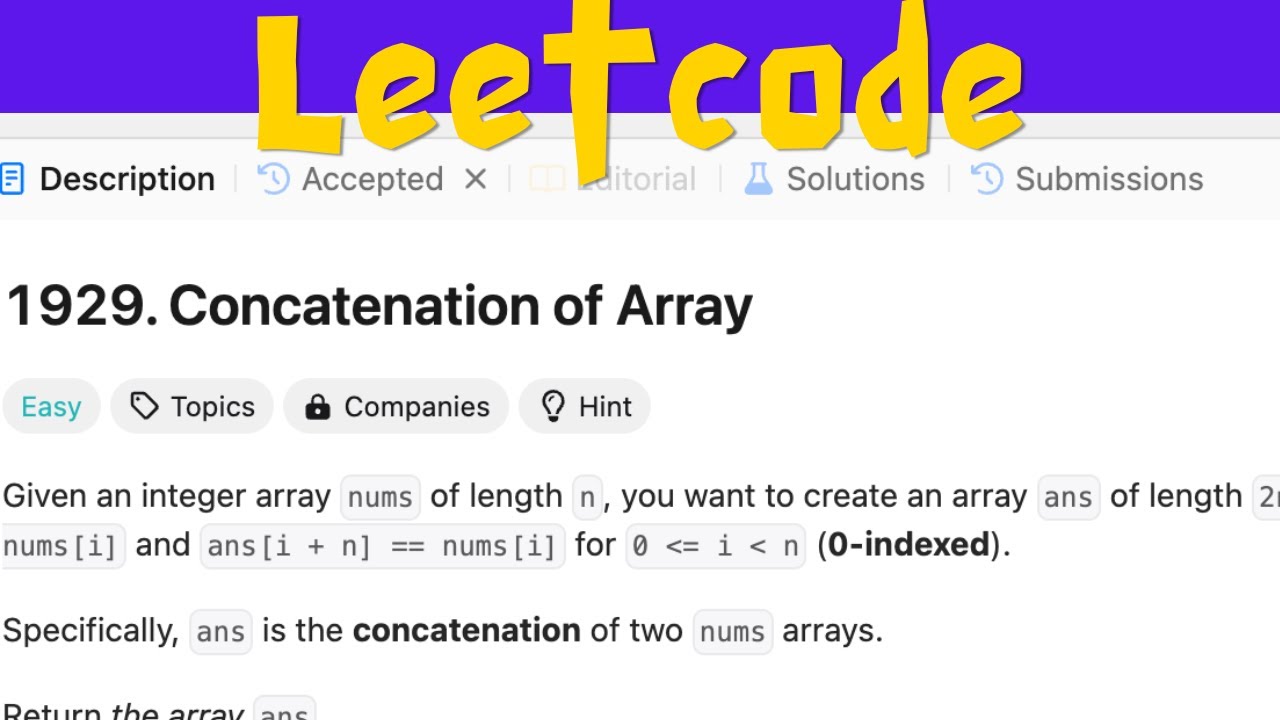 Concatenation Of Array Leetcode 1929 Java Youtube