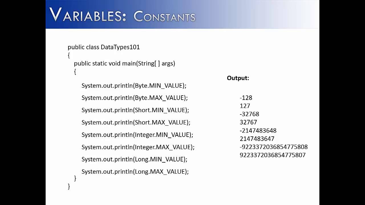 Variables Constants Java Youtube