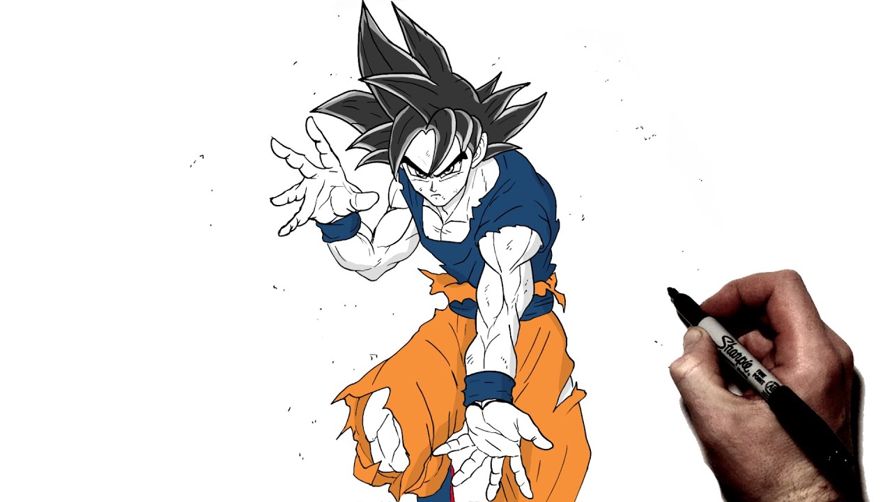 How To Draw Goku Ui Sign Fight Pose Step By Step Dragon Ball