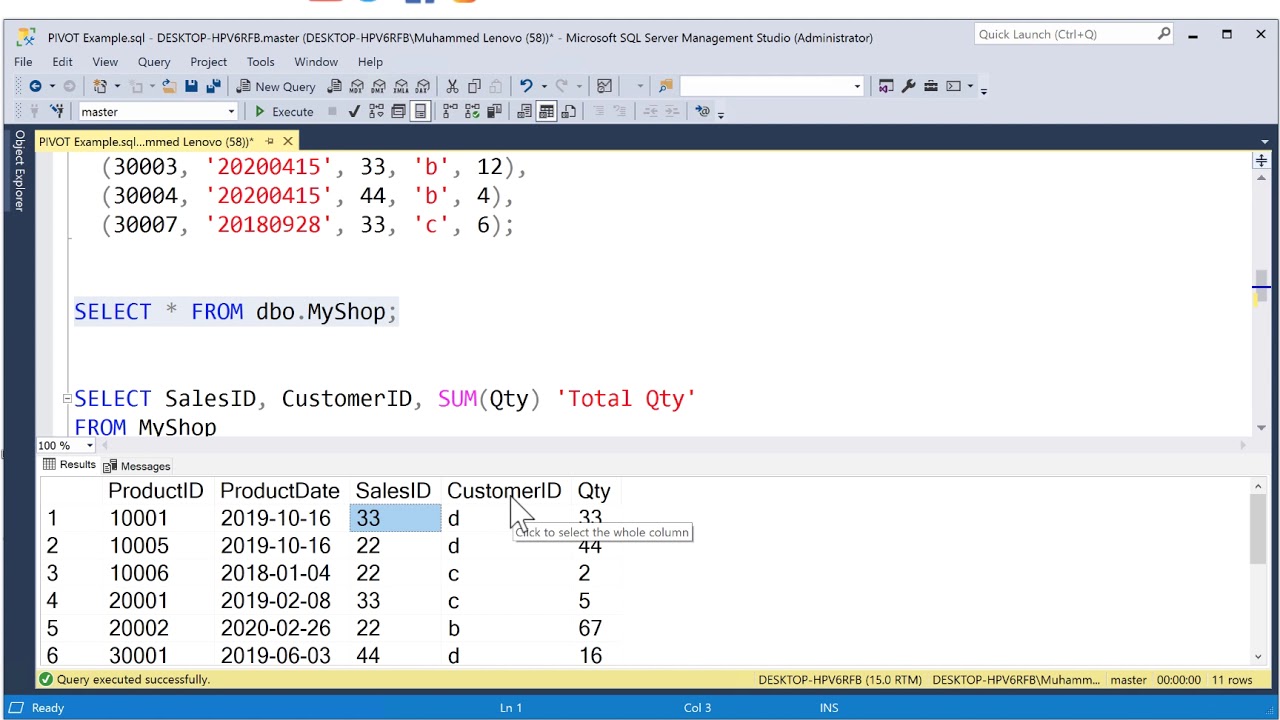 24 Pivot Operator Microsoft Sql Server Youtube