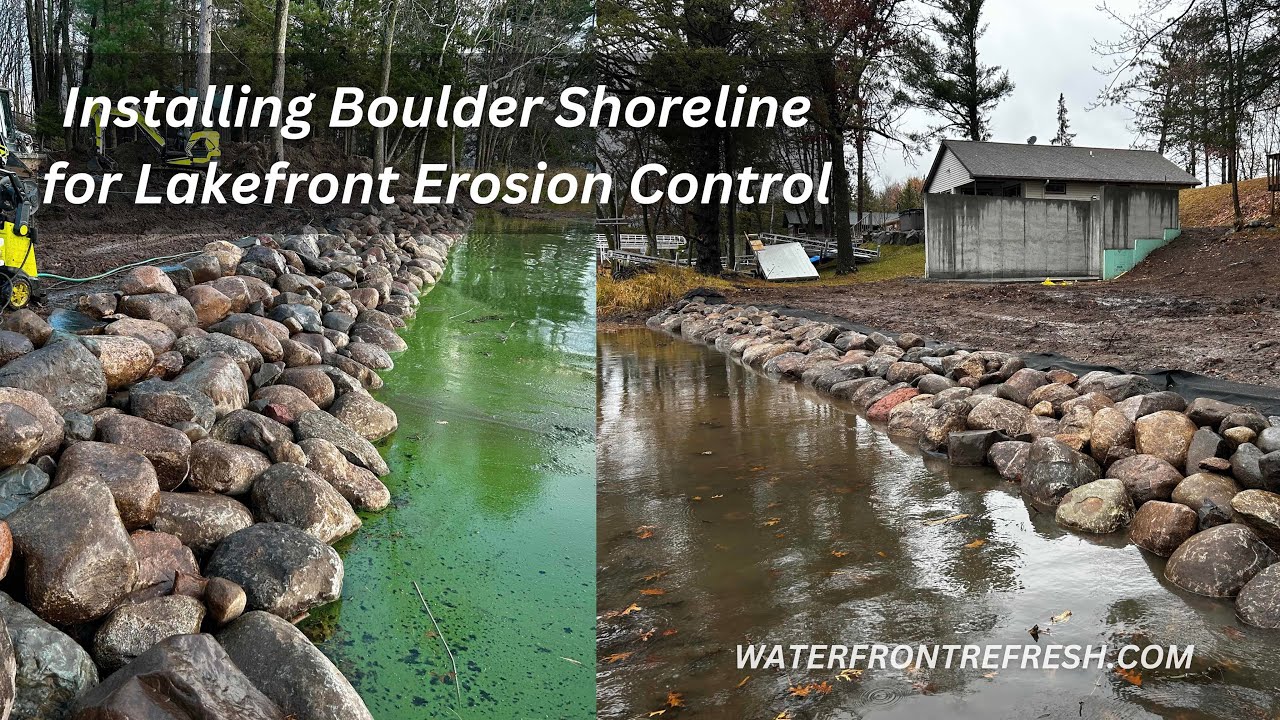 Installing 100ft Boulder Shoreline Lakefront Erosion Control