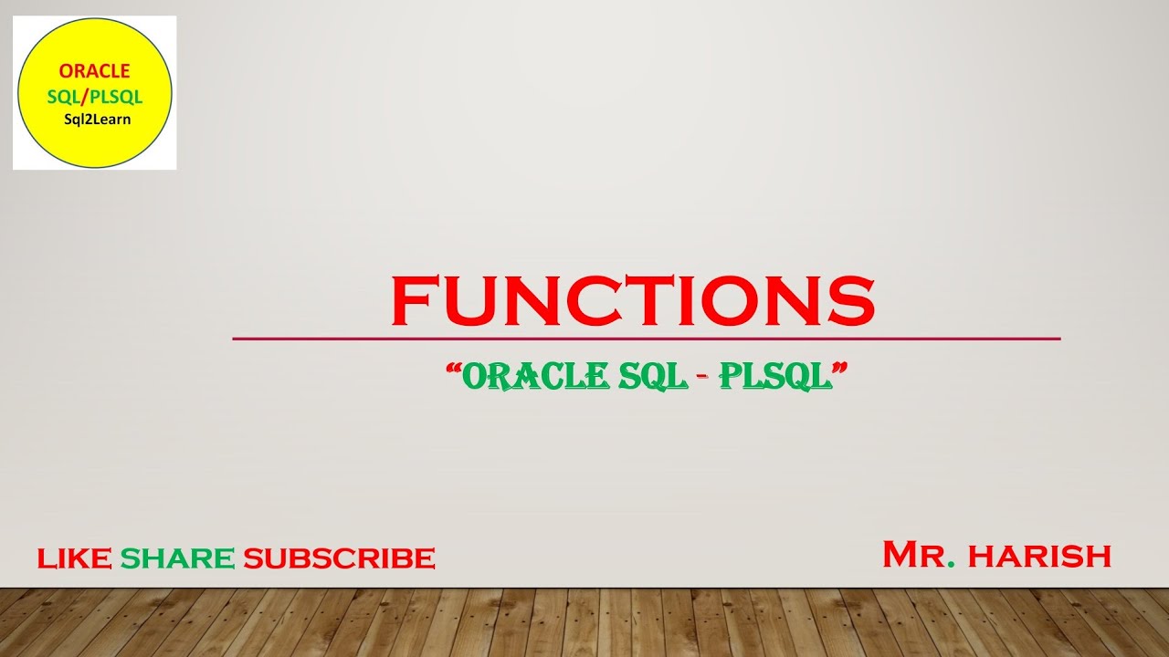 Oracle Plsql Functions Youtube