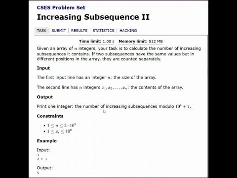 Cses Additional Problems Increasing Subsequence Ii Youtube