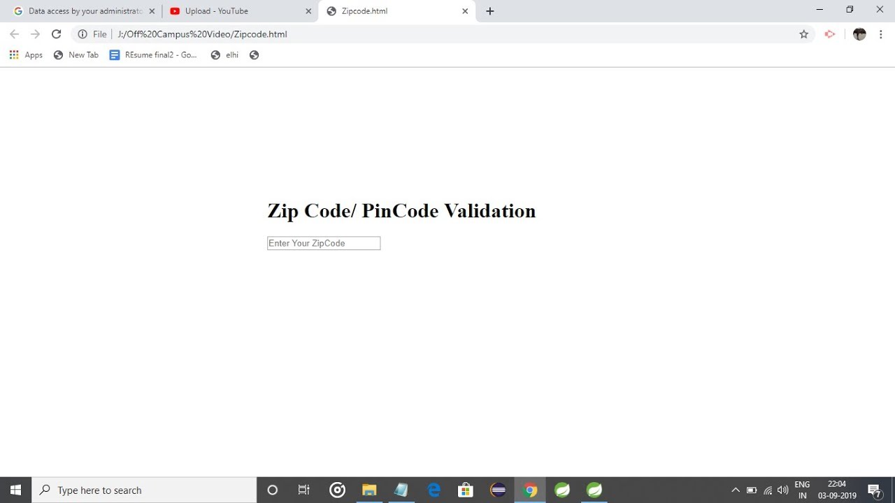 6 Digit Zipcode Pincode Validation In Javascript Regex Youtube