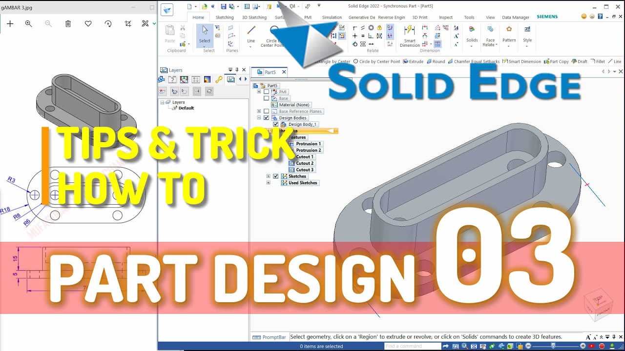 Exercise 03 Solid Edge Part Design Tutorial For Beginner Youtube