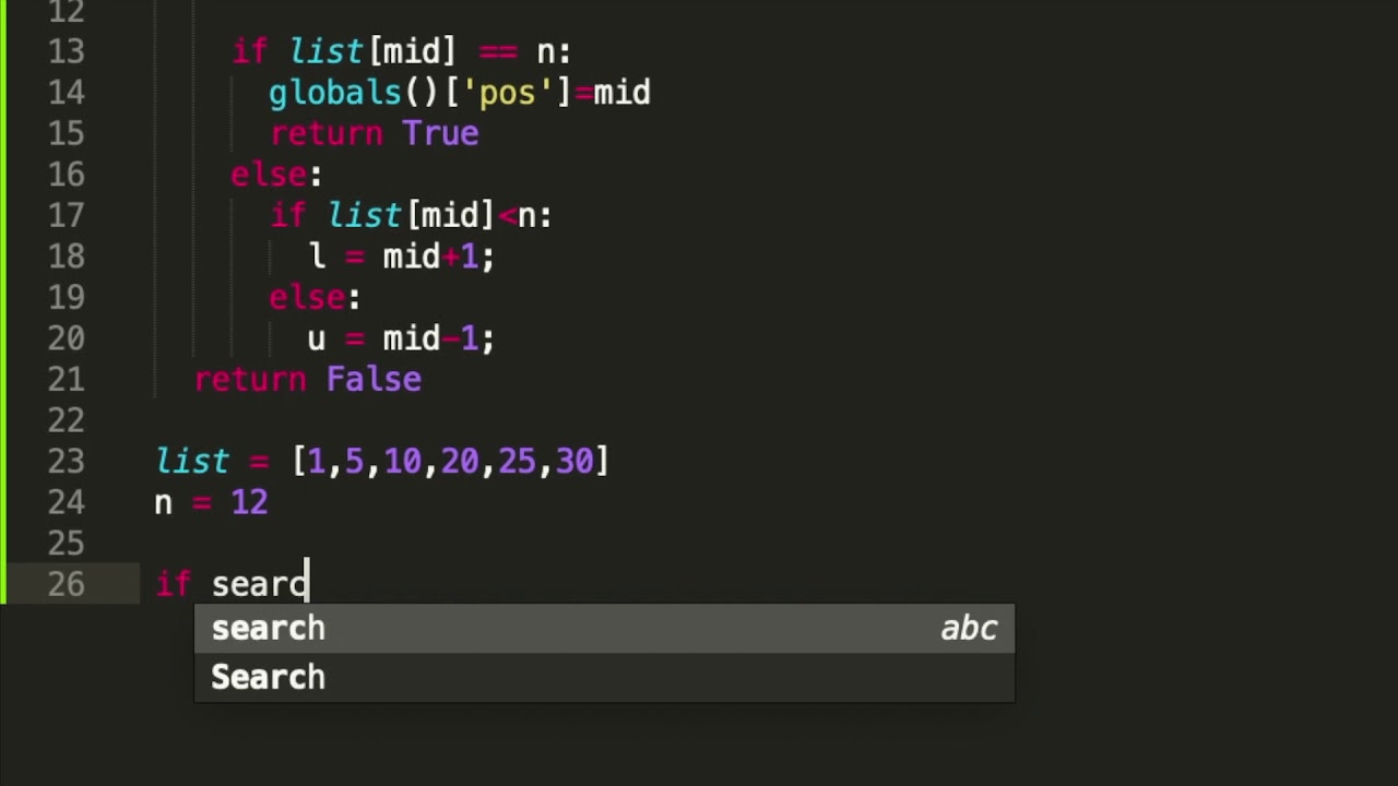 1 Minute Binary Search Using Python With Output Youtube
