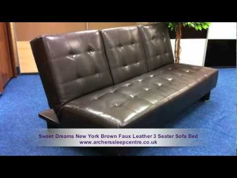 Sweet Dreams New York Brown Faux Leather 3 Seater Sofa Bed Youtube
