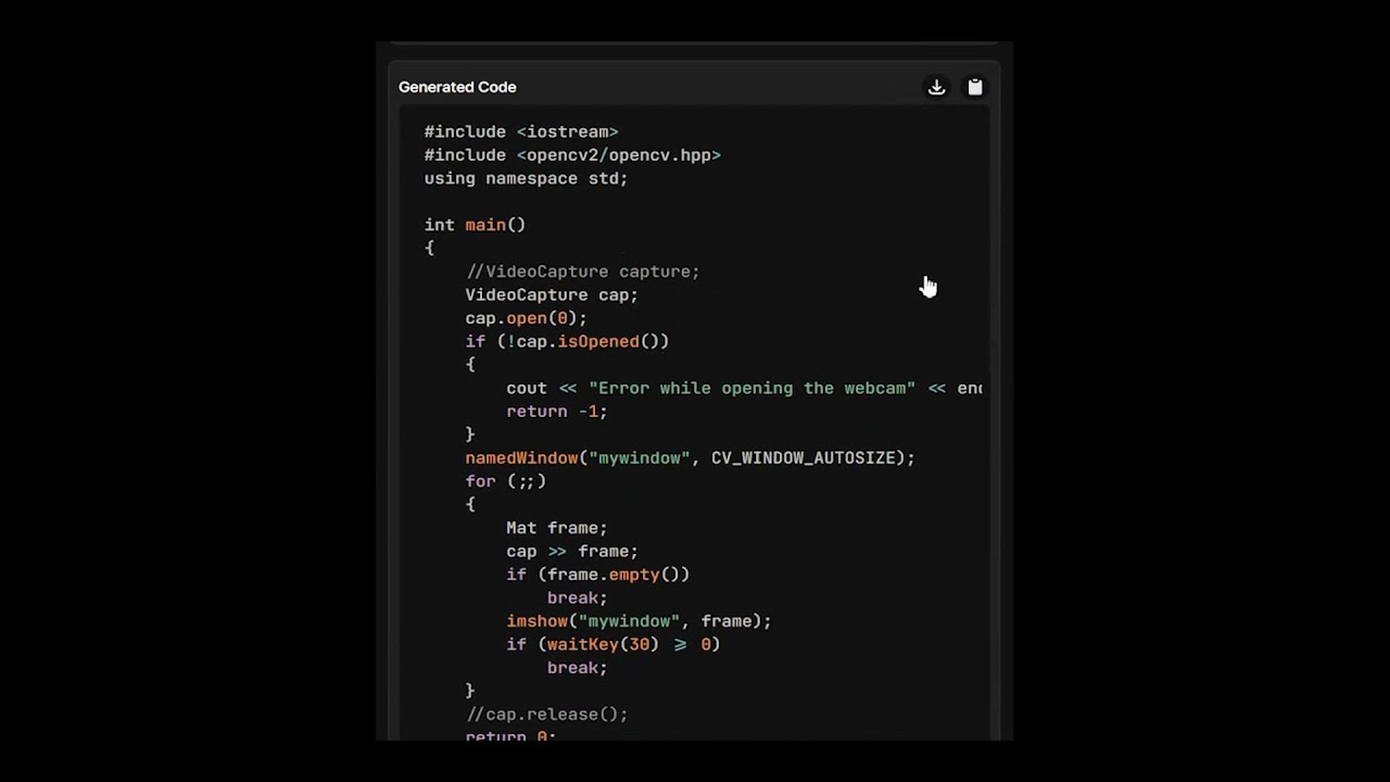 Programming Code Generation From User S Request C Open Webcam