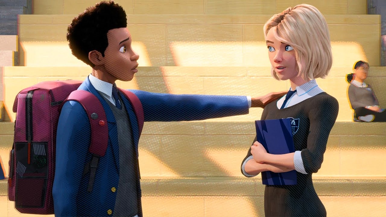 Hey Miles Meets Gwen Spider Man Into The Spider Verse 2018 Movie