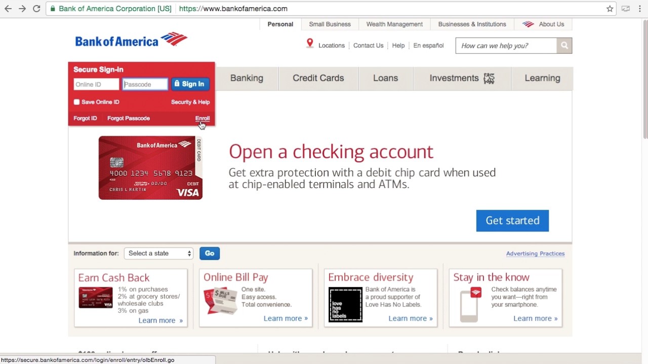 Bank America Online Banking Log