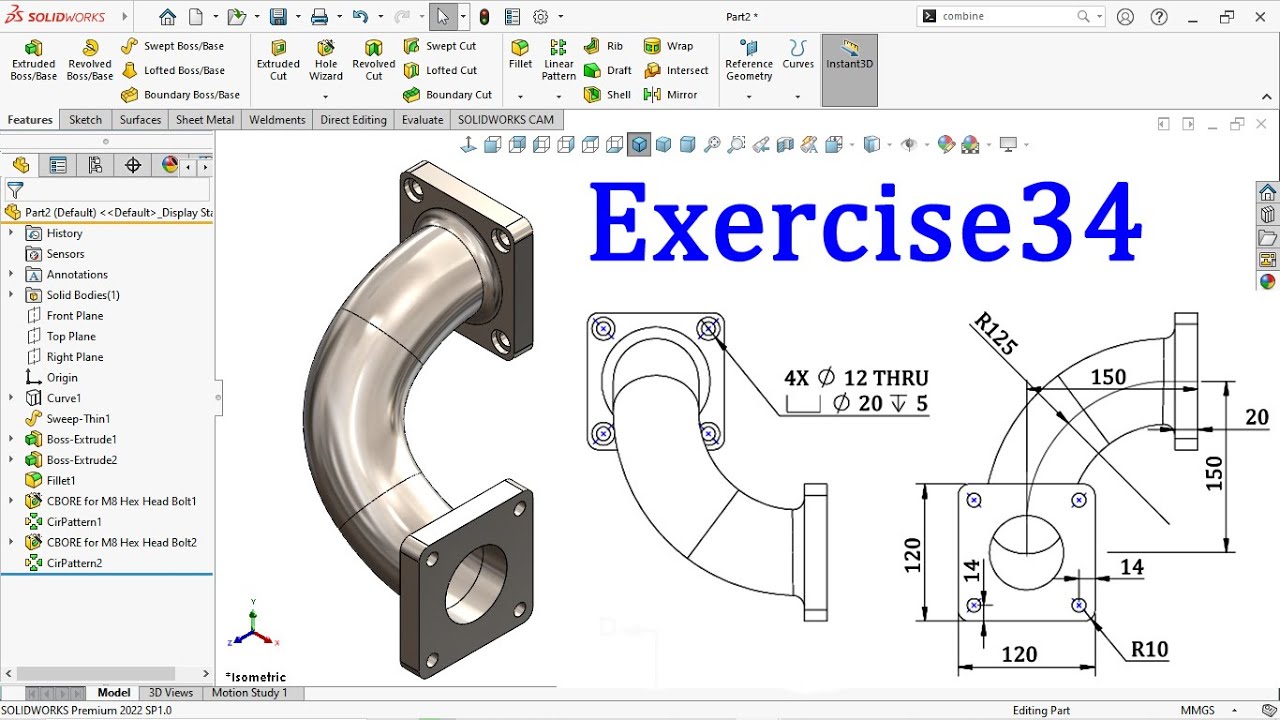 Solidworks Exercise Tutorial For Beginners Exercise 34 Youtube