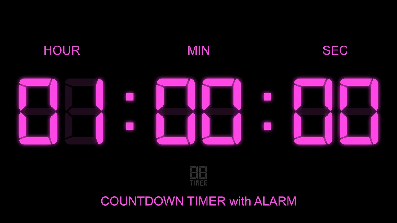 1 Hour Countdown Timer With Alarm On Start And Finish Time Glowing