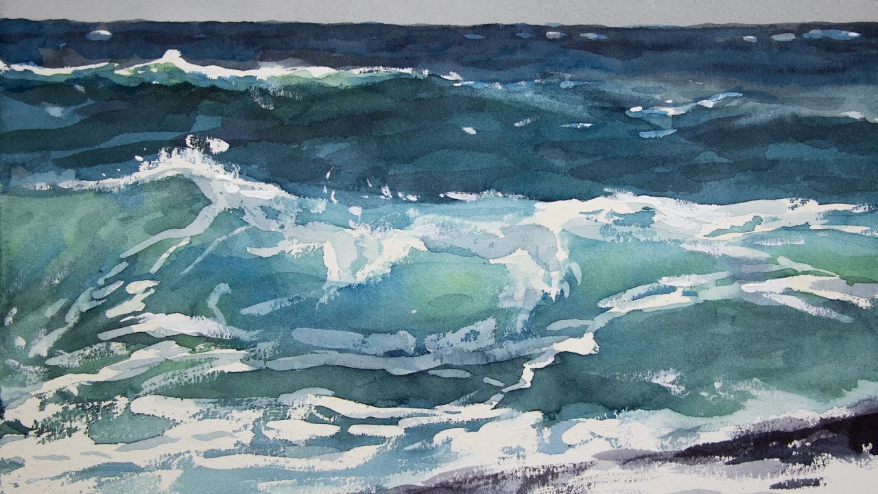 Watercolor Ocean Waves Sea Blue Watercolor Ocean Waves Coastal Beach