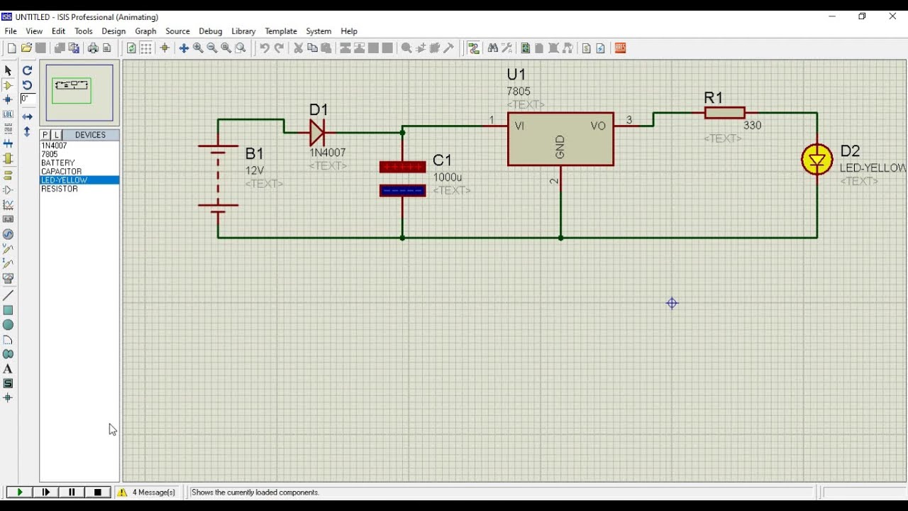 12v To 5v Step Down Dc Power Supply Proteus Simulation Circuit