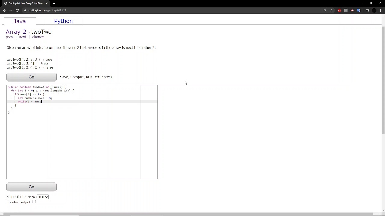 Array 2 Twotwo Java Tutorial Codingbat Youtube