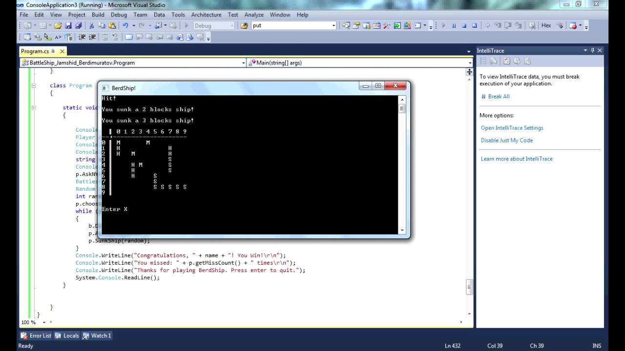 C Console Application Battleship Youtube
