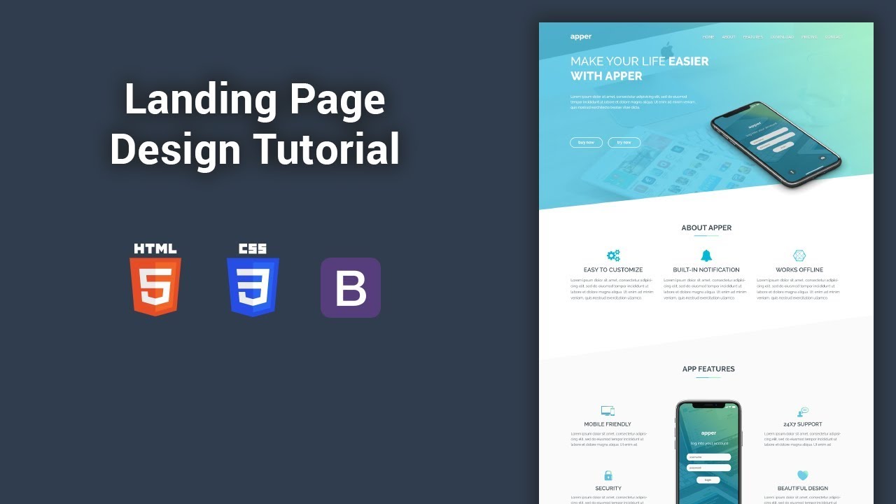 Build A Landing Page Using Html Css Bootstrap 4 Youtube