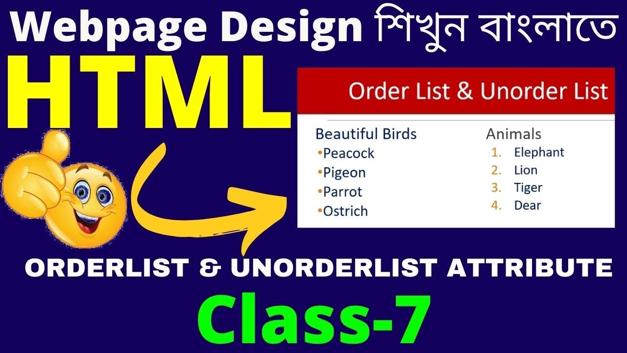 Ordered And Unordered List In Html Html Tutorial Ordered List And