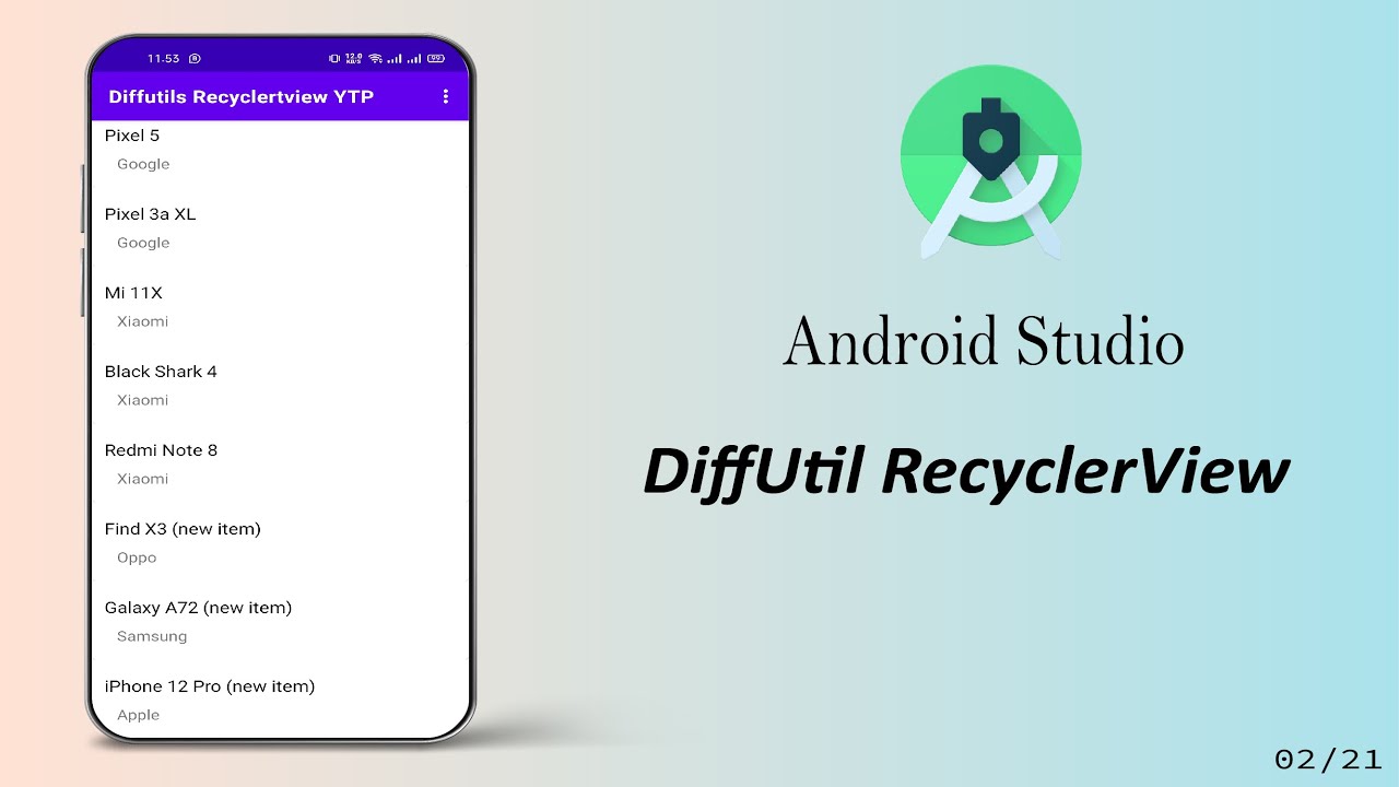 Diffutil Recyclerview Android Studio Tutorial Youtube