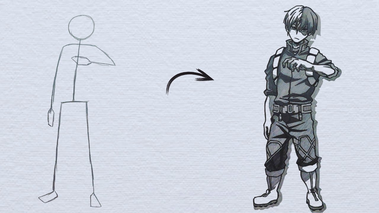How To Draw Shoto Todoroki Full Body Out Of Stick Man My Hero