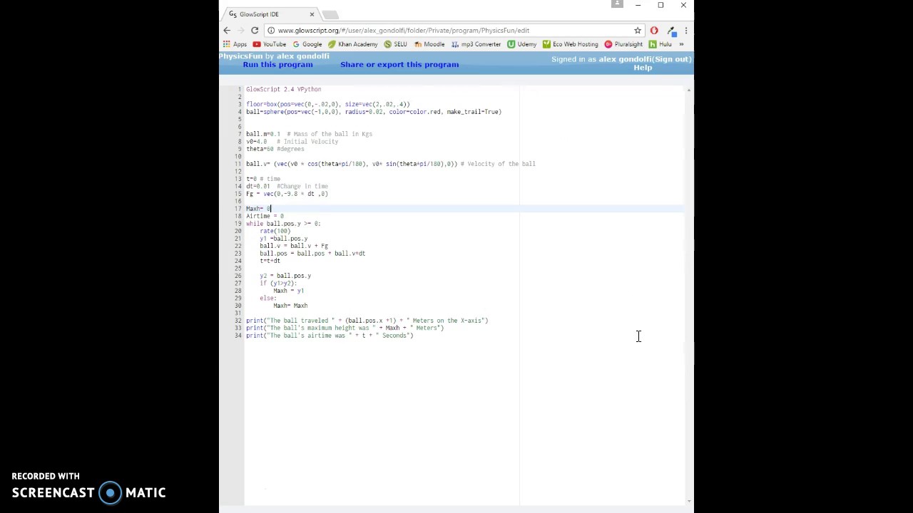Projectile Motion In Vpython Youtube