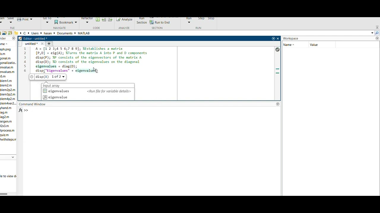 Diagonalization And Eigenvalues Tutorial Matlab Youtube