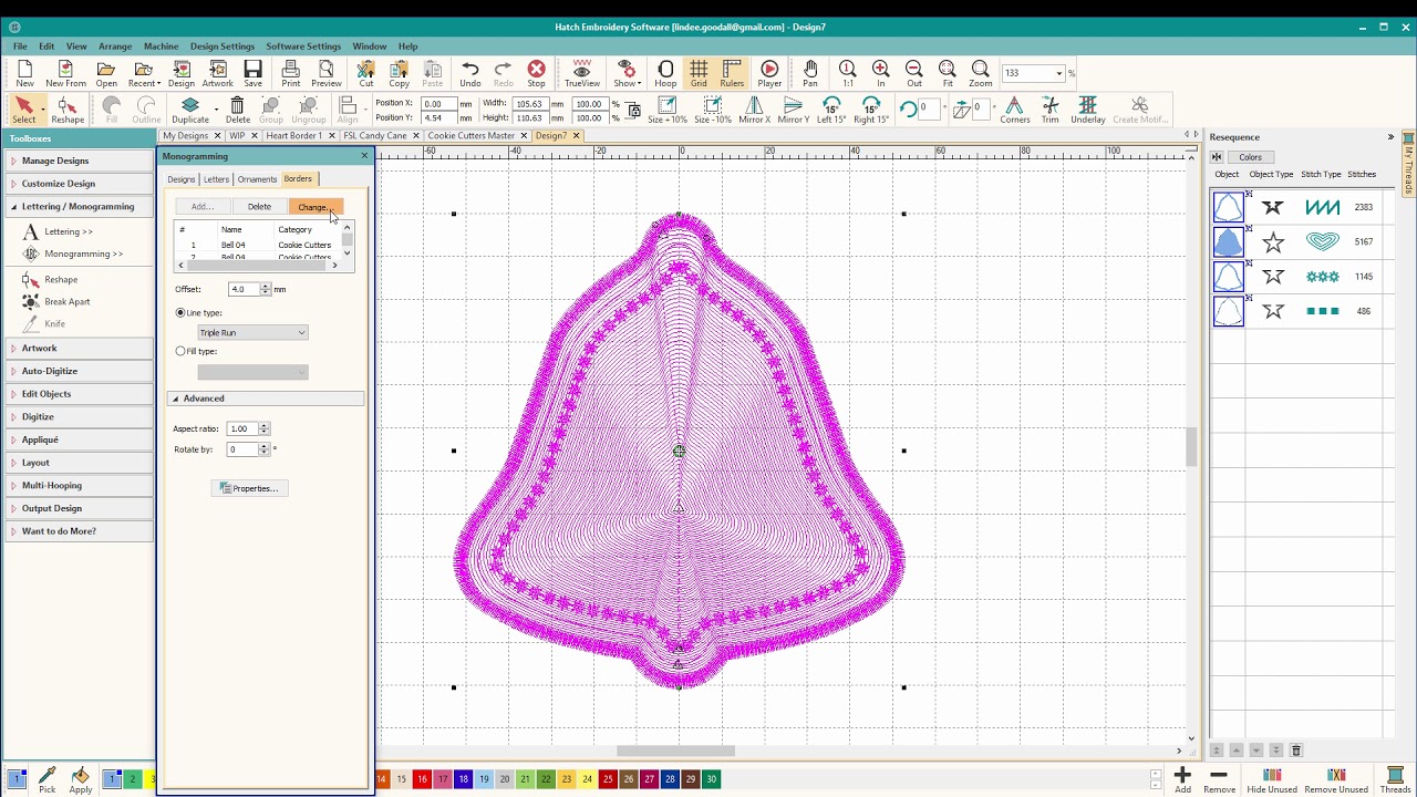 Wilcom Hatch Designing With Monogram Borders Youtube