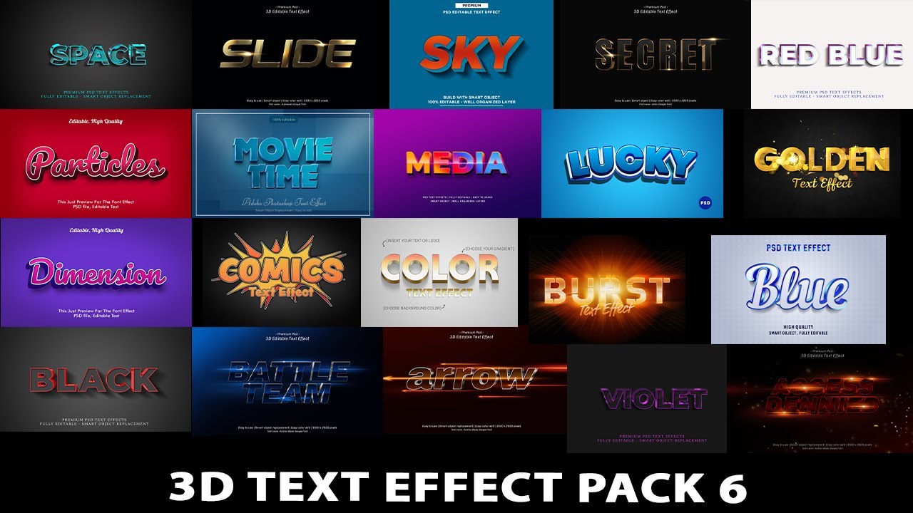 3d Text Effect Pack 6 In Psd Files English Photoshop Tutorial Youtube
