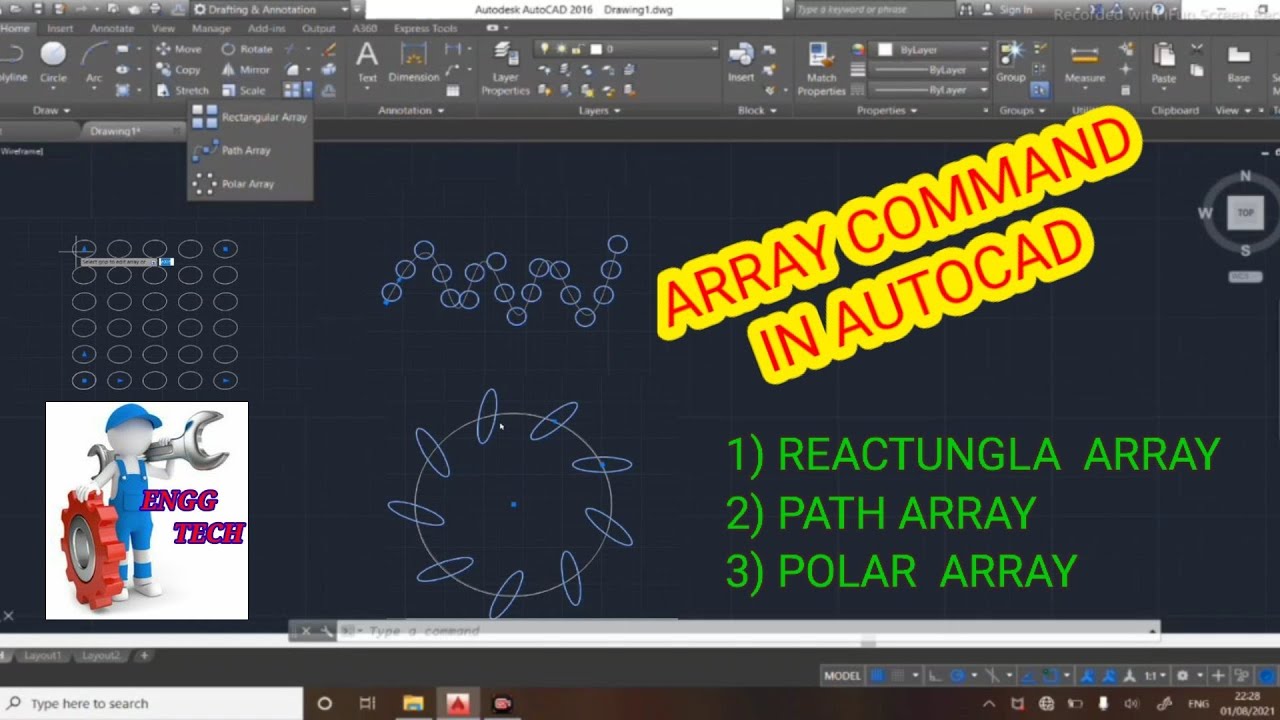 How To Use Array Command In Autocad Rectangular Aray Path Array