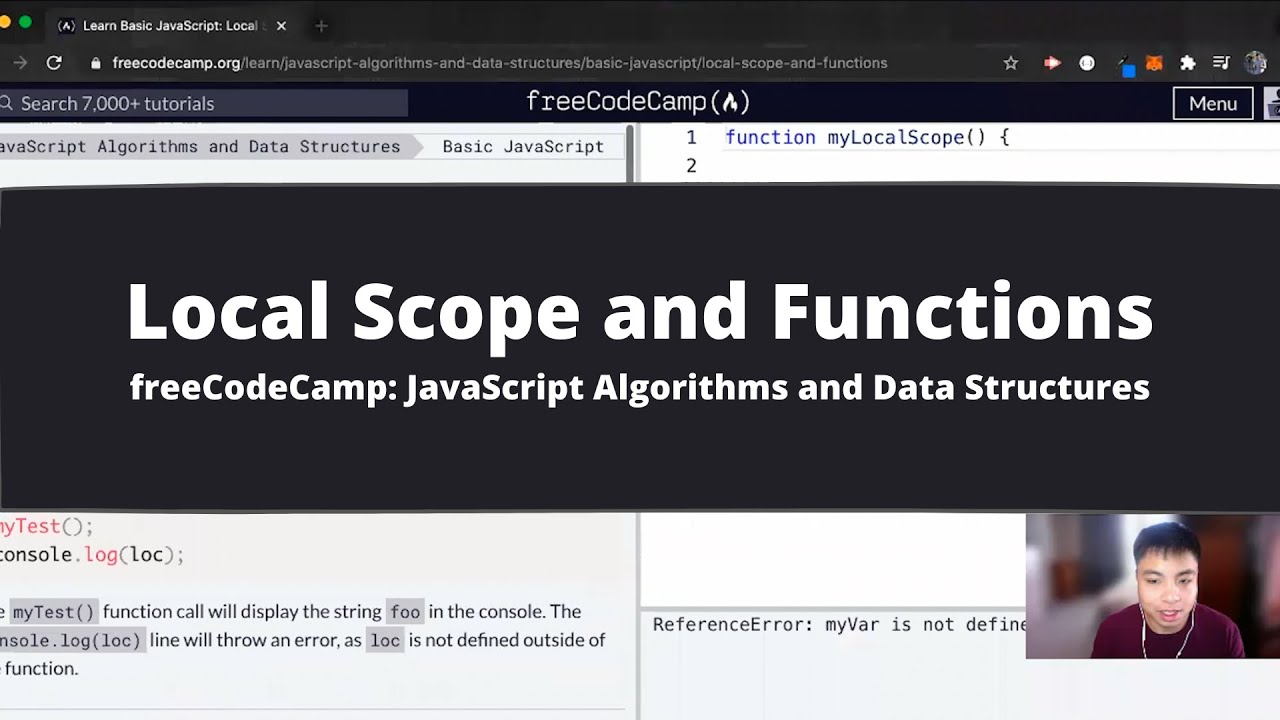 Local Scope And Functions Basic Javascript Freecodecamp Tutorial