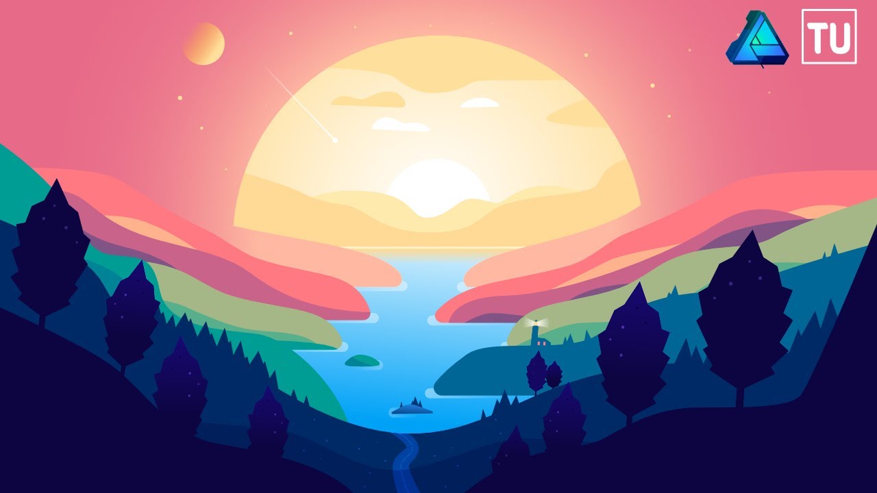 Landscape Sunrise Vector Illustration In Affinity Designer Youtube