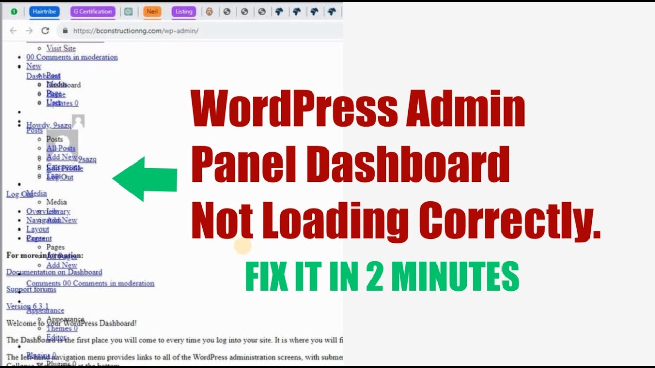 Wordpress Admin Panel Dashboard Not Loading Correctly Youtube
